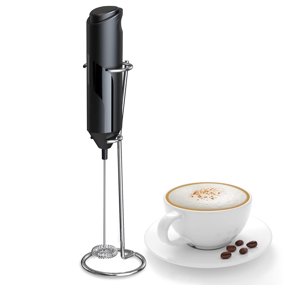Electric Milk Frother Handheld with Stainless Steel Stand Whisk Drink ...