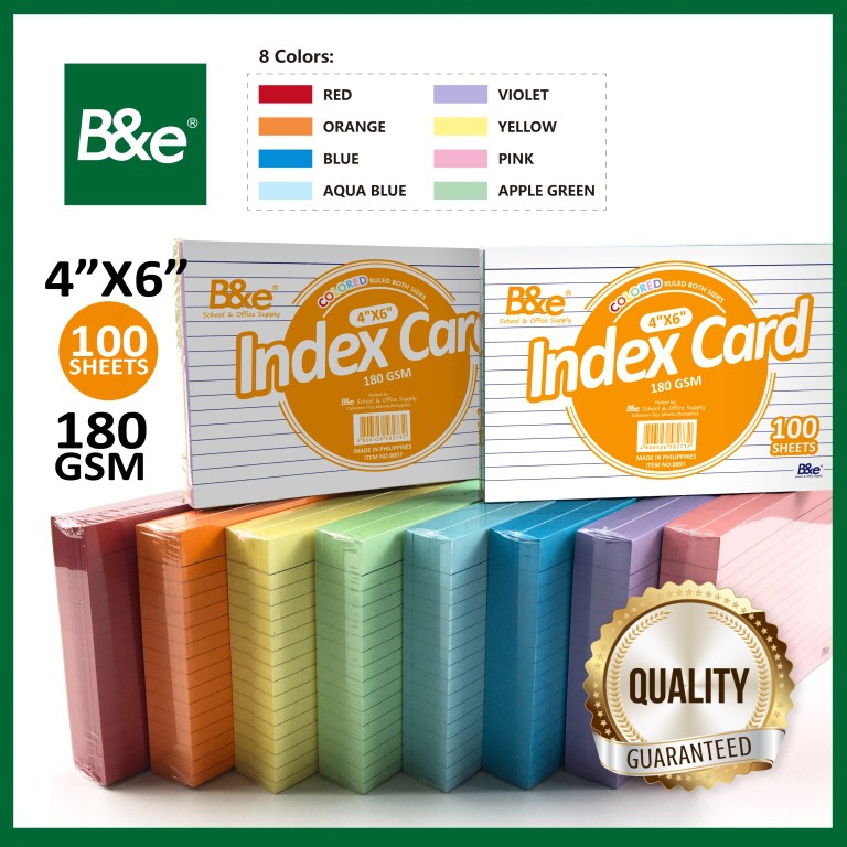 bnesos Stationary School Supplies B&e Colored Index Card 4x6 100Sheets ...