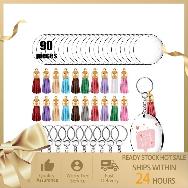 Details about 90Pcs Clear Acrylic Circle Discs Keychain Blanks Tassel ...