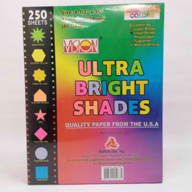 COLORED PAPER per Ream Vision 250 Sheets Shopee Philippines