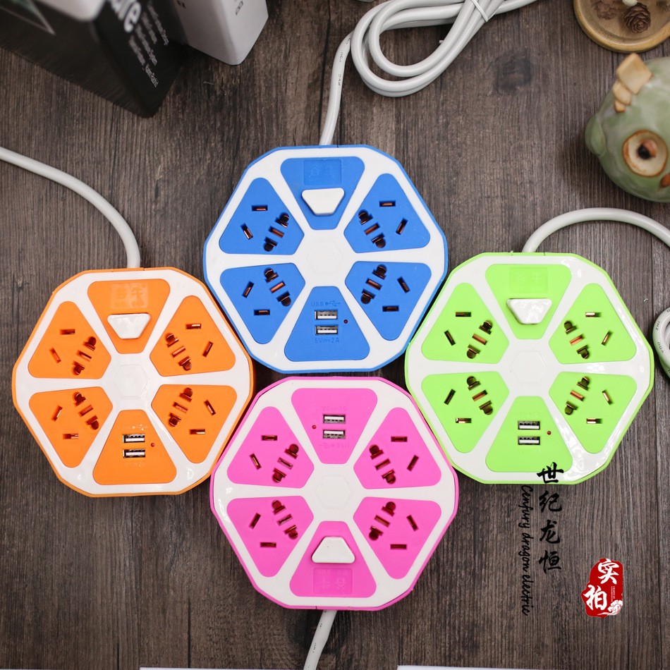 Hexagon Electrical Extension Cord 4 Surge Power Socket with 2 USB Port ...