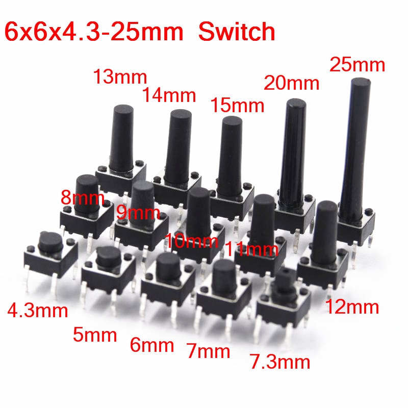 50Pcs 6x6mm Button Touch Switch DIP 4pin DIP4 6x6x4.3/5/6/7.3-25 MM 6*6 ...