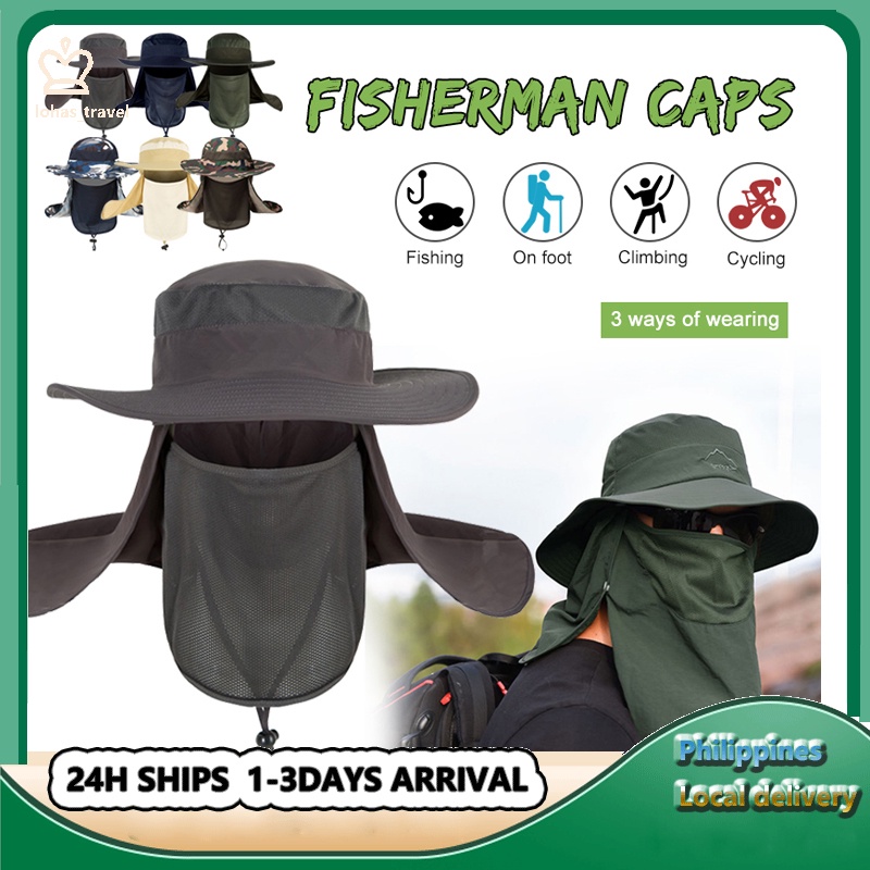 Men Fishing Cap Brim Sun Fishing Outdoor Flap Sun Protection Hat UV ...