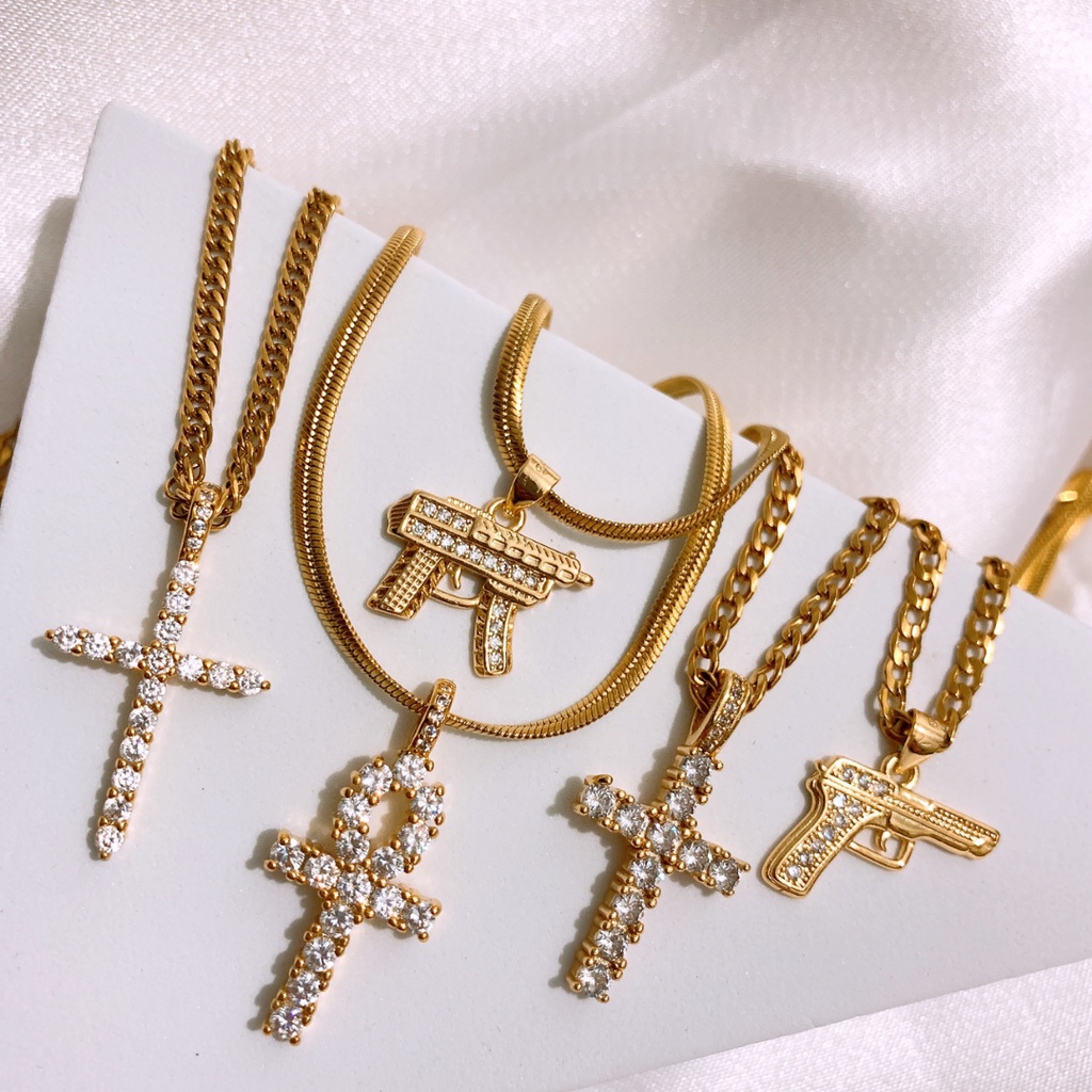 Ice Cross Necklace Pendant, Stainless Steel, Tala By Kyla, Tiger Chain ...