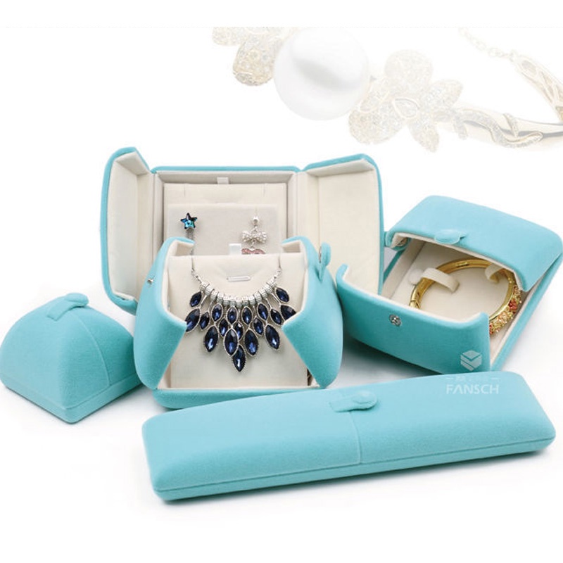 High-grade flannelette double-opening jewelry box ring necklace ...