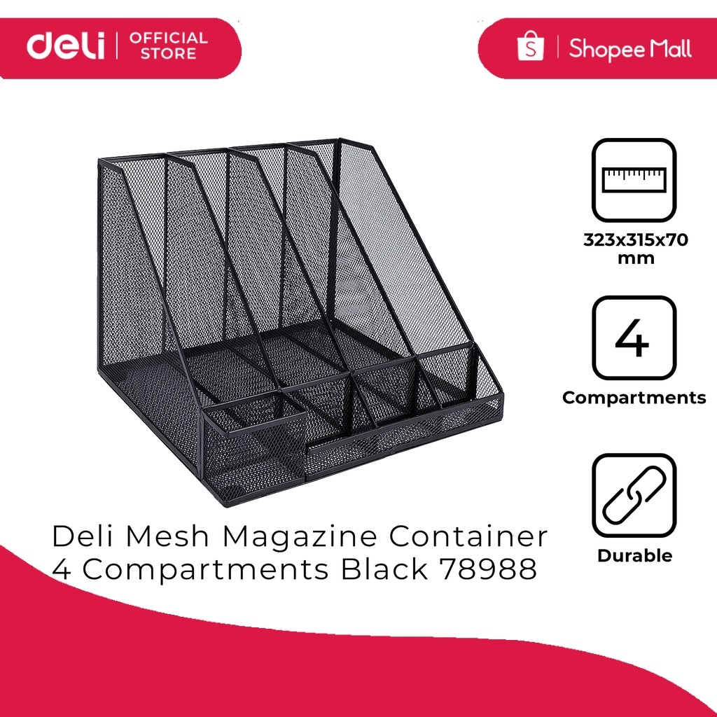 Deli 78988 Mesh Magazine Container 4 Compartments Black 1PC [7978988 ...