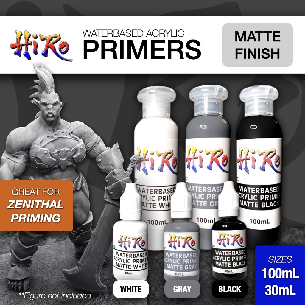 White / Gray / Black Waterbased Matte Primer by Hiro Paints (100mL or ...