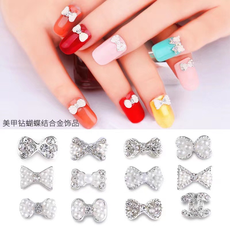Ribbon embosed nail art design nailaholic pearl diamond studs design ...