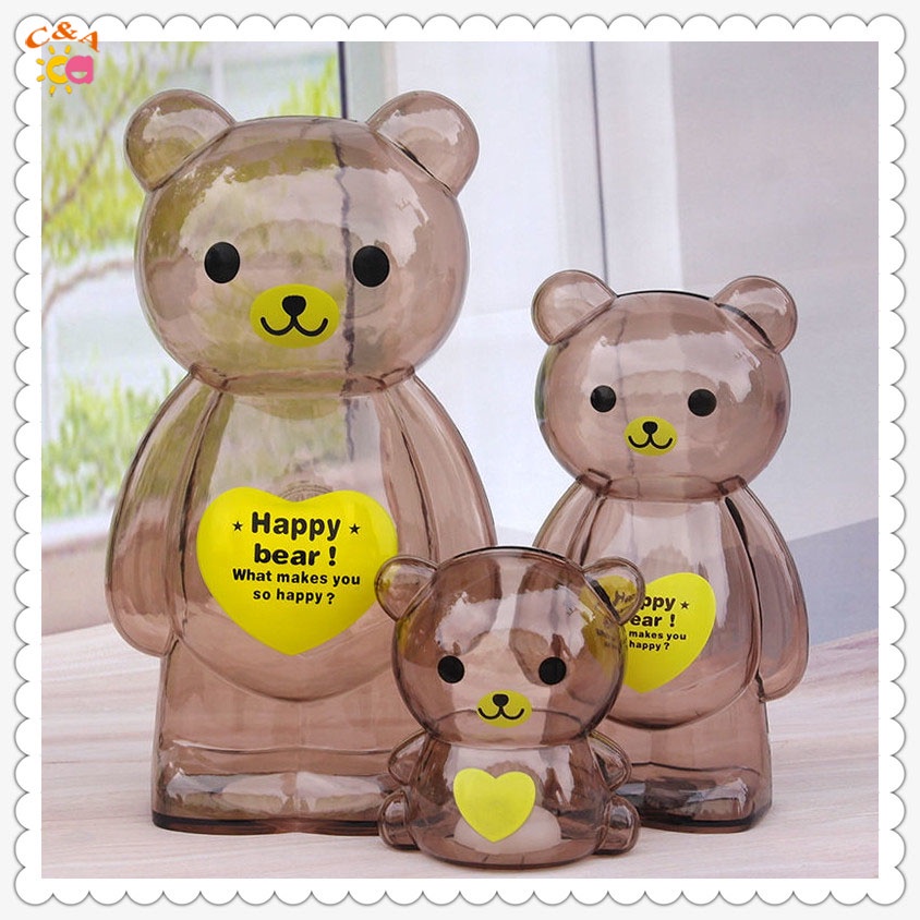 C&A Clear Piggy Bank Coin Banks Cute Bear Large Savings Plastic Drop ...