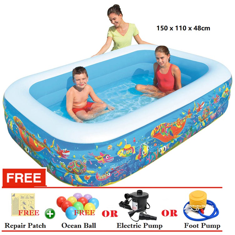 14585 BESTWAY Inflatable 3 Ring Swimming Pool Safe PVC Bath Basin KOLAM ...
