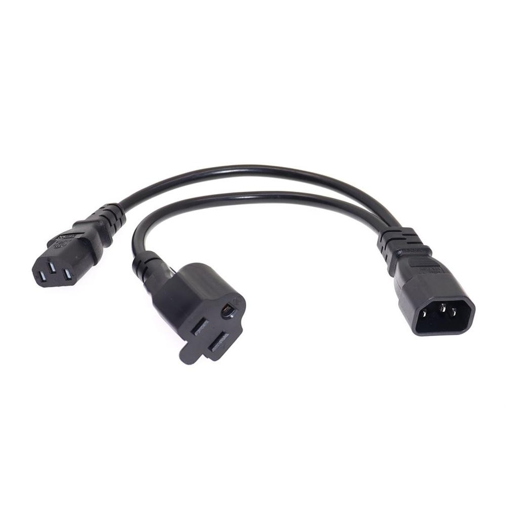 IEC 320 C14 to US Nema 5-15R + C13 Power Y Type Splitter Adapter Cable C14 to Dual Outlet Short ...