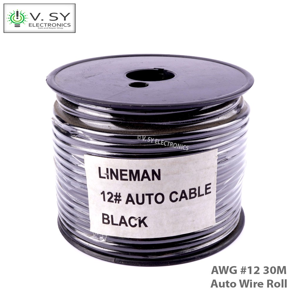 Lineman Premium AWG #12 Black Stranded Auto Electrical Wire Cable Cord ...