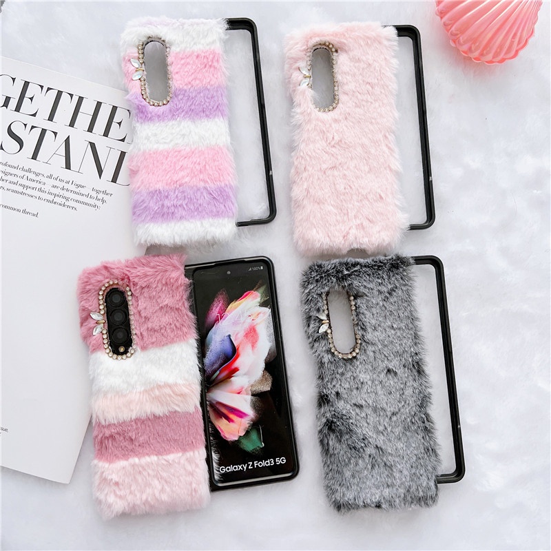 Warm Furry Case for Samsung Galaxy Z FOLD 3 4 5G Fluffy Plush Soft ...