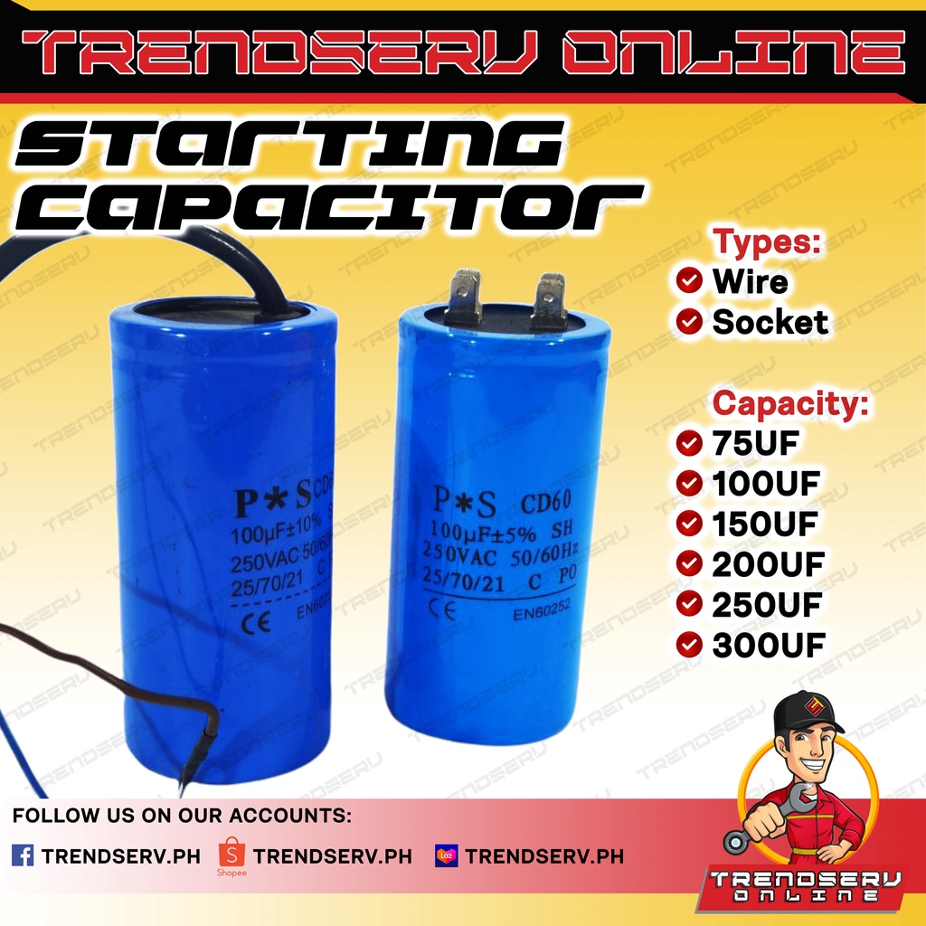 Starting Capacitor Wire/Socket Type 75UF-300UF | Shopee Philippines