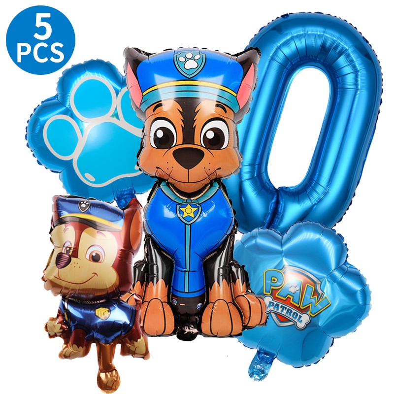 5pcs Marshall Rubble Chase Skye Paw Patrol Number Foil Balloon Set Kids Birthday Party ...
