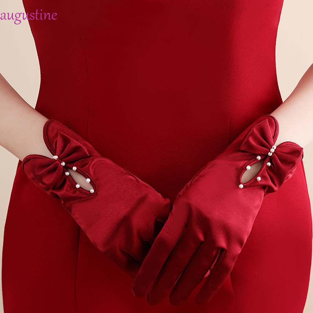 AUGUSTINE Wedding Bridal Gloves Women Korean Red Bridal Prom Dinner ...