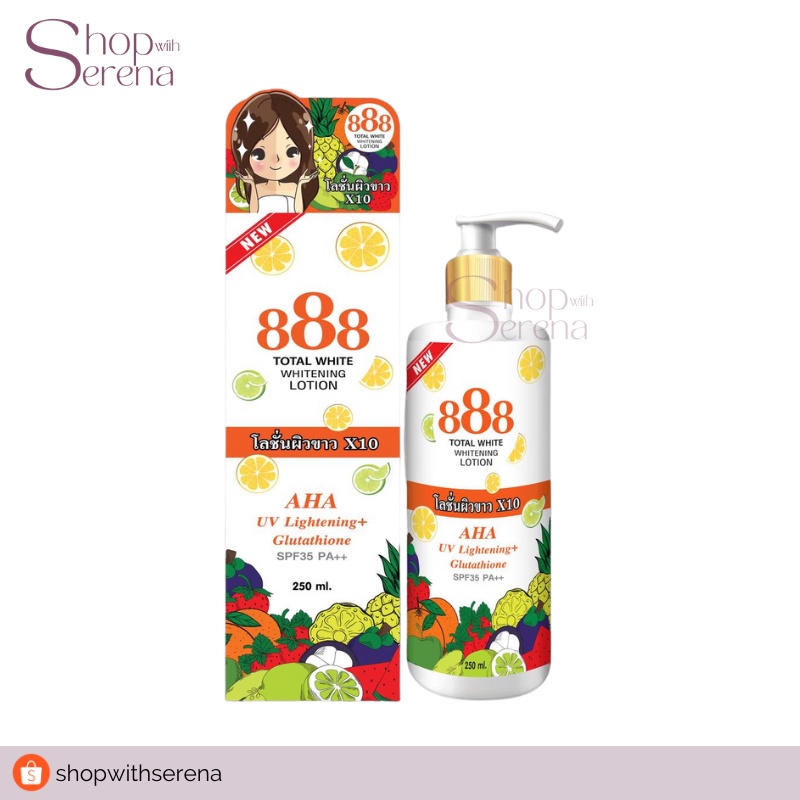 888 TOTAL WHITE Whitening Lotion AHA UV Lightening + Glutathione with ...