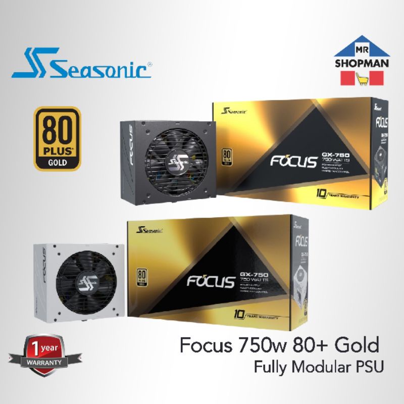 Seasonic Focus 750W Full Modular 80 plus Gold GX750 SSR 750FX BLACK / WHITE Psu Power Supply ...