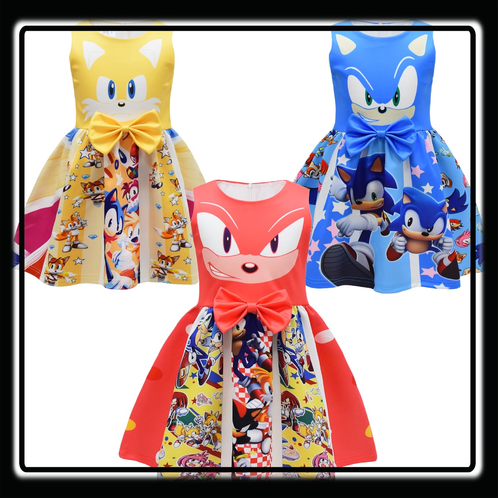 Cartoon Sonic The Hedgehog Costume Sleeveless Princess Dress for Kids 5 ...