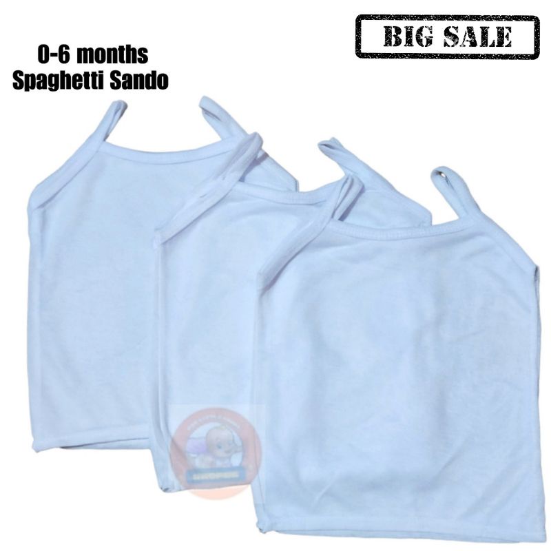 3Pcs Sando/ Spaghetti PLAIN WHITE Cotton FOR BABY GIRL Infant 0-6 ...