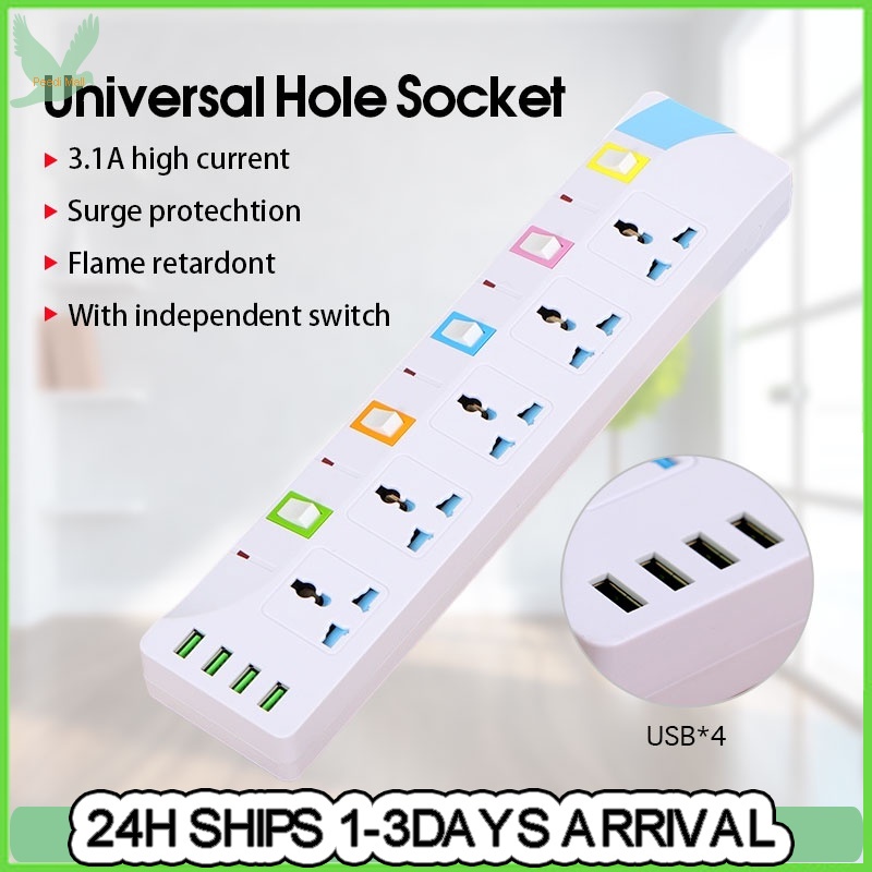 2M/5M Universal Power Socket Extension Power Strip Multi Function Socket With 4 USB 5 Port ...