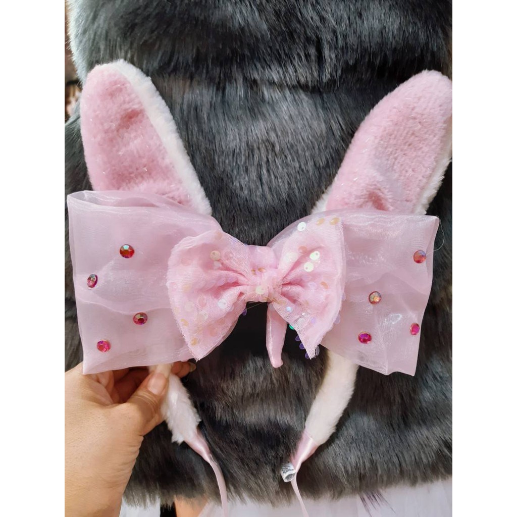 Rainbow Pink Rabbit Ears Bow Headband (Women) | Shopee Philippines
