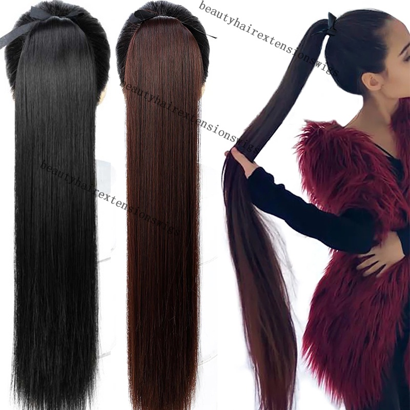Women Long Straight Hair Ponytail Bundle Tied Ponytail Hair Extension ...