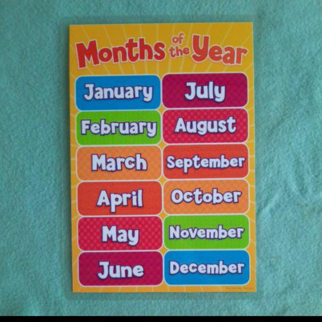 Laminated Months of the Year Chart A4 Bond paper size for kids(teacher ...
