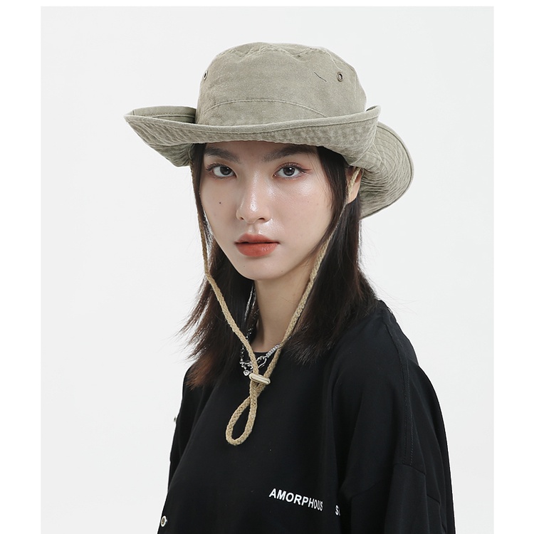 Summer Outdoor Sunshade Big Eaves Sun Hat Washed Western Cowboy Bucket ...