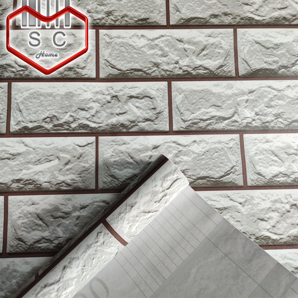 Wall Sticker Gray White Stone Bricks 45cmX10m Self Adhesive Quality 3D ...
