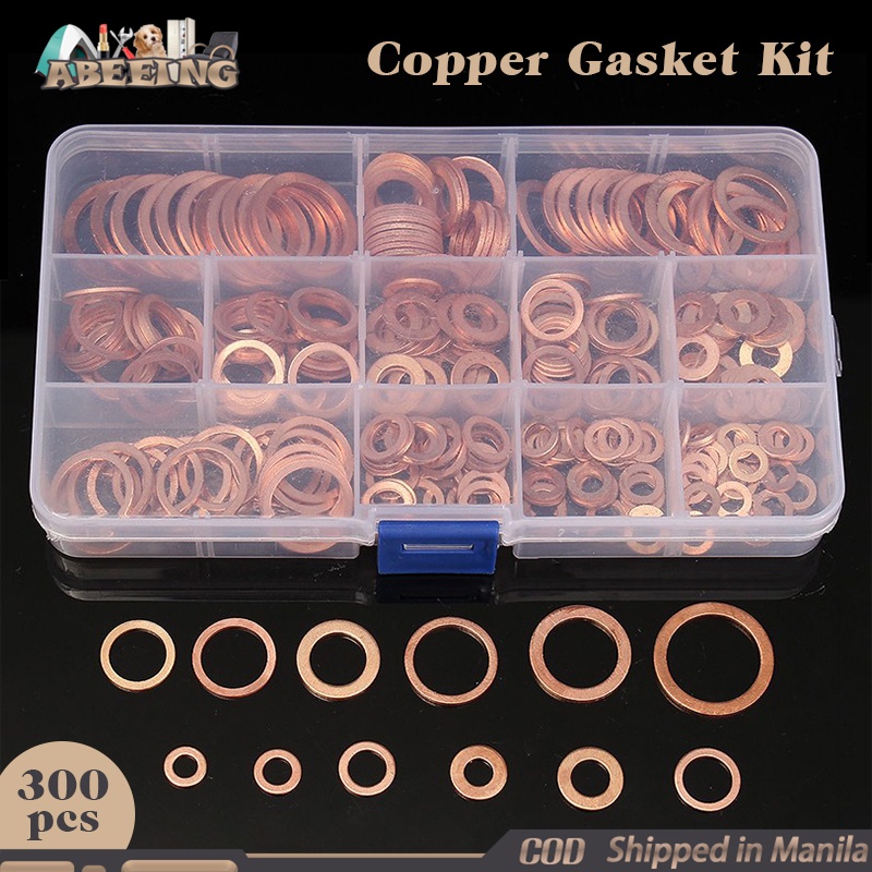 300Pcs Copper Washer Gasket Sealing Ring Solid Gasket Assortment Kit 12 ...