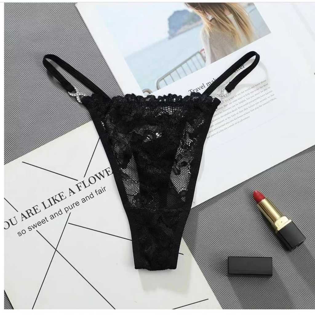 Women Thongs Sexy Lace T-back Panties Hollow Out G String Transparent ...