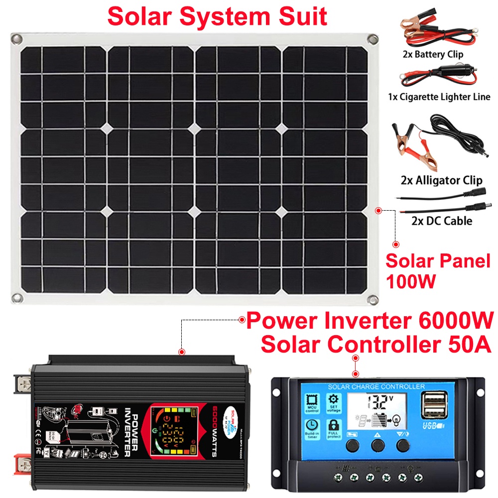 HAOSONG Solar Power System Suit 3000W/4000W/6000W Power Inverter+100W ...