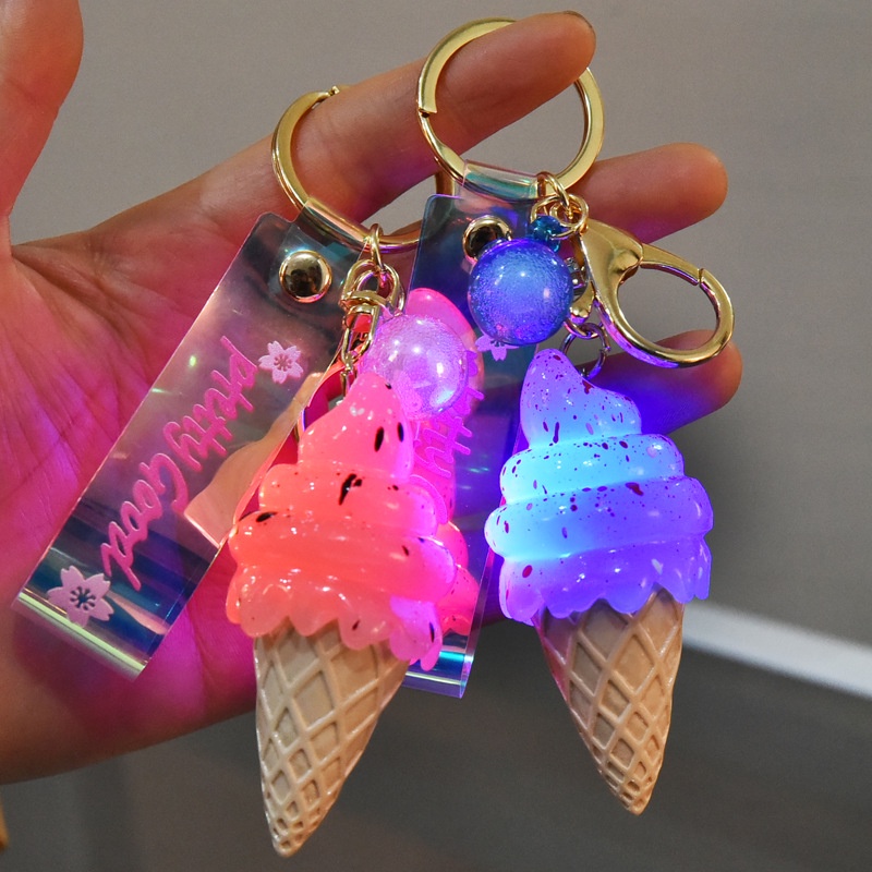 Cartoon Cute Resin Ice Cream Keychain Pendant Luminous Cone Male Female ...
