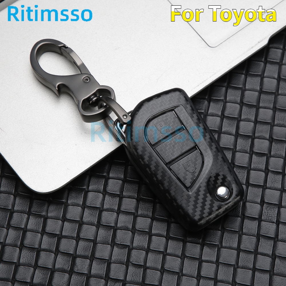 Carbon Fiber ABS Remote Car Key Holder Full Cover Case for Toyota Hilux ...