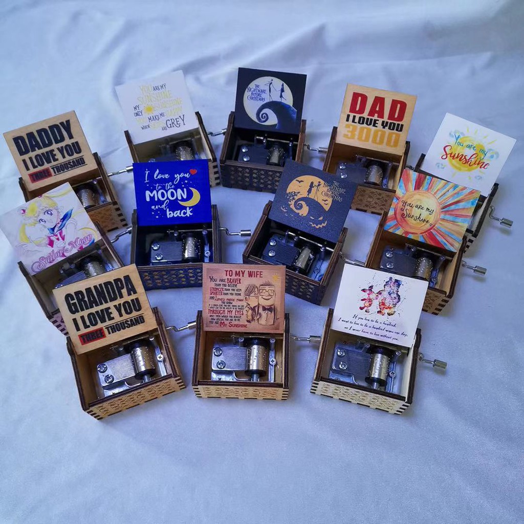 You are my sunshine hand crank wooden music box gift carved wooden hand ...