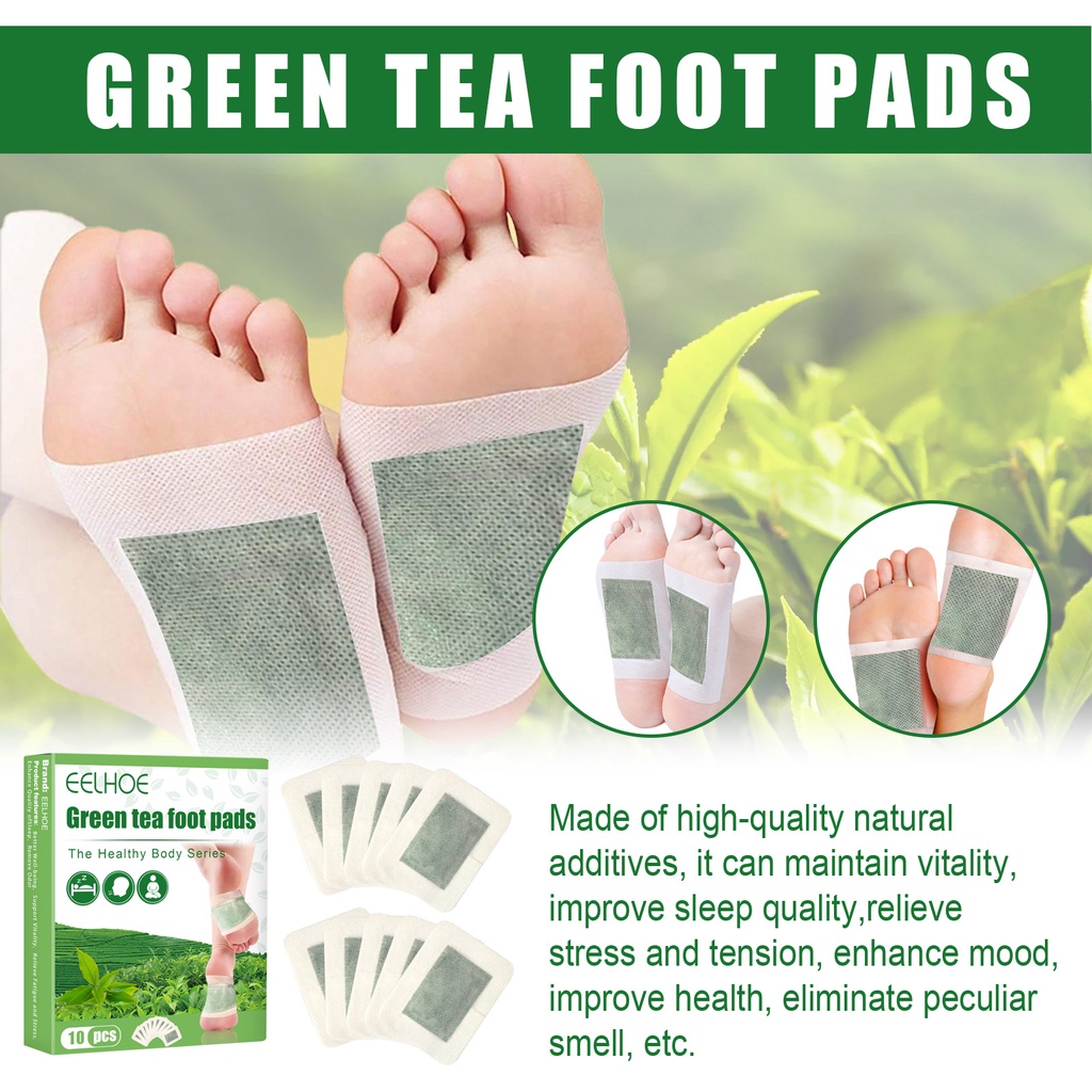 【Ready Stock】10PCS Detox Foot Pads Foot Patch Green Tea Extract Stress ...