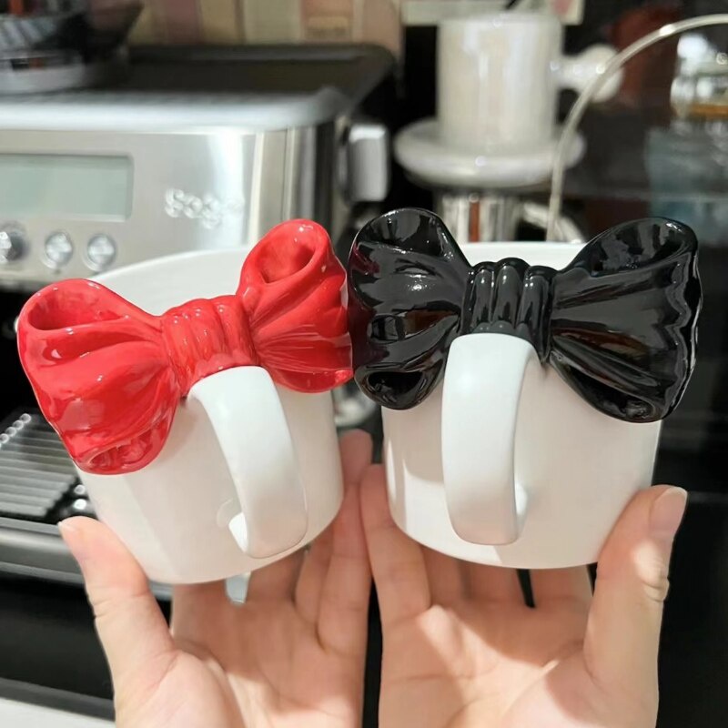 2022 Ins Bow Ceramic Mug 300ml Korean Minimalistic Milk Fruit Juice ...