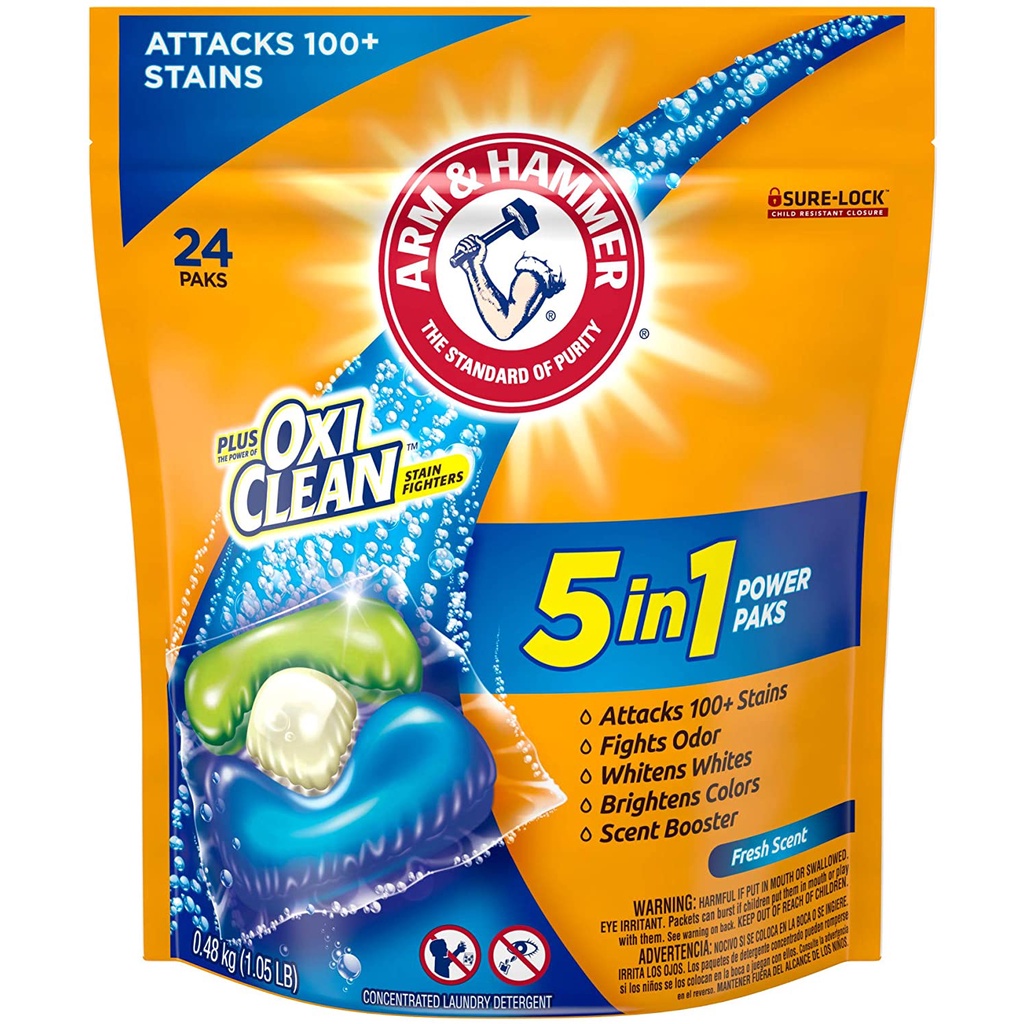 Arm & Hammer 5-In-1 Power Paks plus OxiClean Stain Fighters Fresh Scent ...