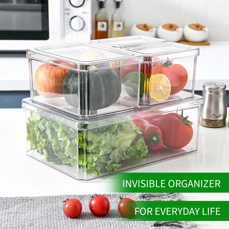 4 in1 transparent Stackable Plastic Fridge Organizer Food Fresh Keeper ...