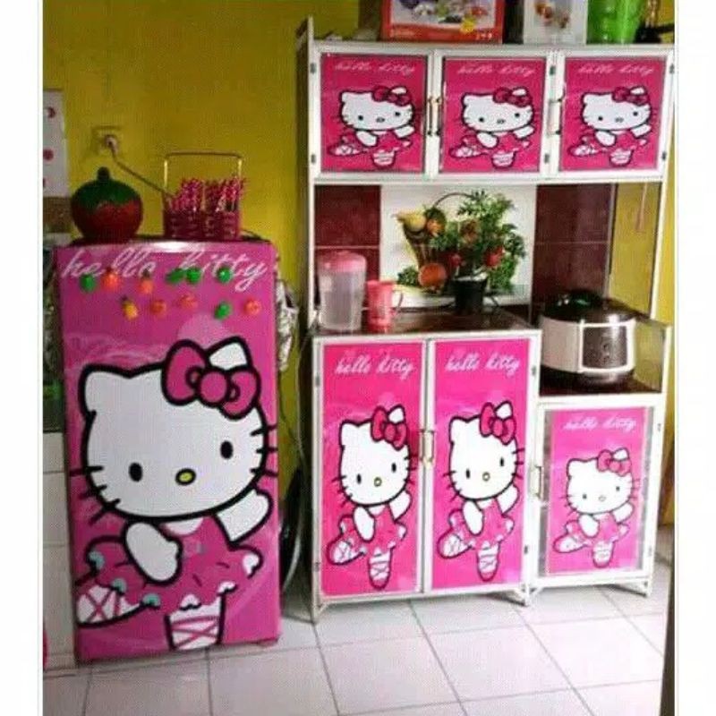 1 set Of 6-door Dish Rack+hello kitty Pattern 1-door Refrigerator ...