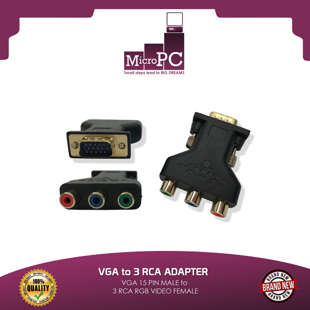 VGA to 3 RCA ADAPTER, VGA 15 PIN MALE to 3 RCA RGB VIDEO FEMALE ...