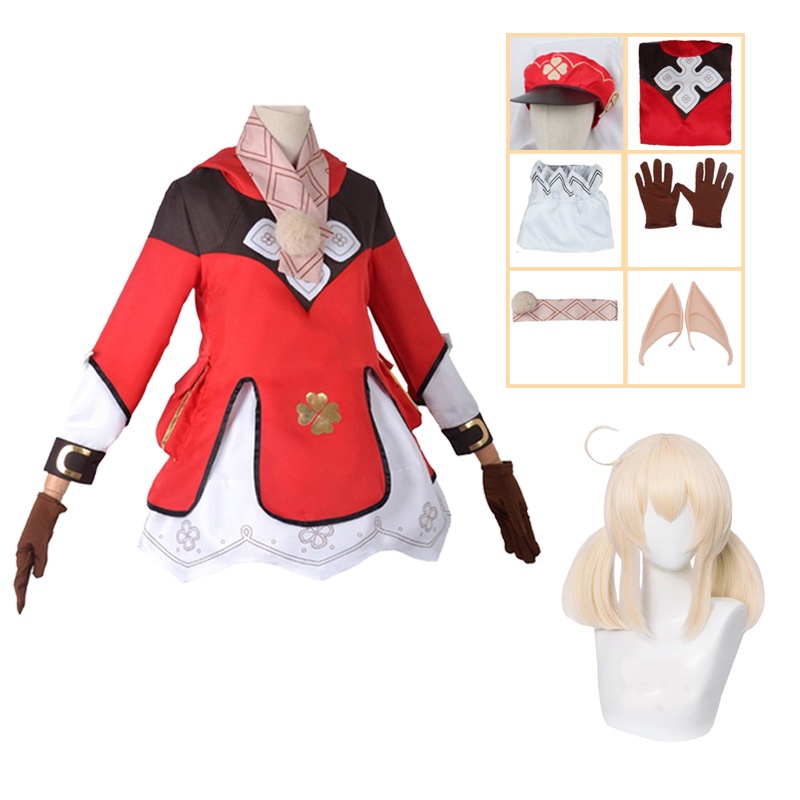 Genshin Impact Klee Cosplay Costumes Klee Wigs Backpack Loli Elven Ears ...