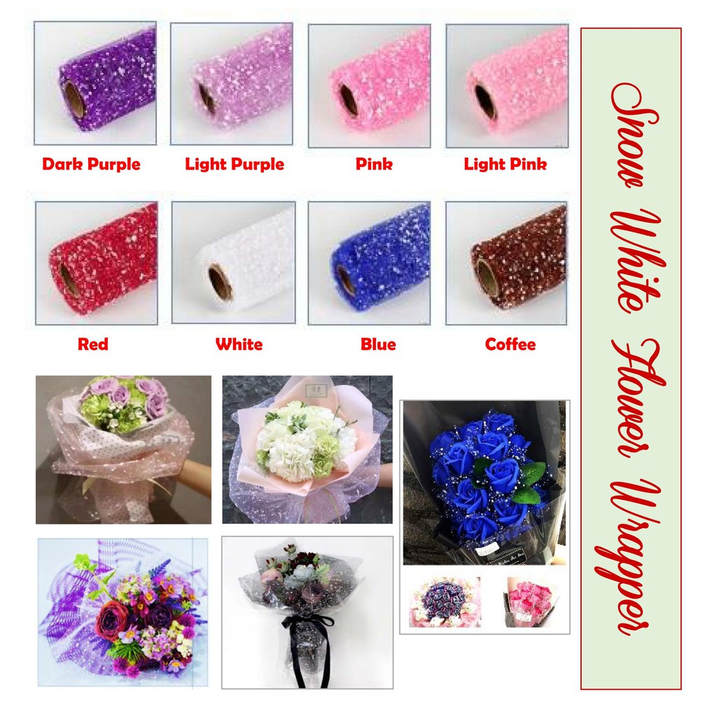Color Flower Wrapper with Snow White Dot Flowers Wrap Mesh Wrapper ...