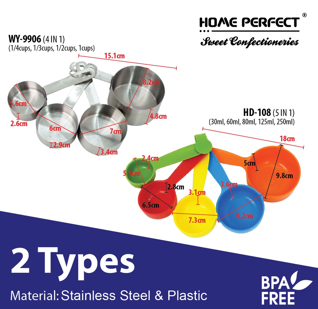 HOME PERFECT 4 In1 Measuring Spoon Cup Set W/Measurement&Hook Ring,Sudu ...