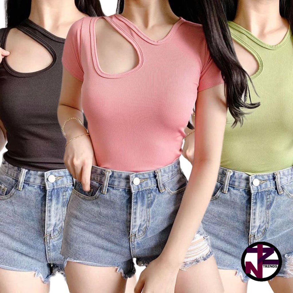 NZT Hole Front Side Knitted Crop Top Shine Top | Shopee Philippines