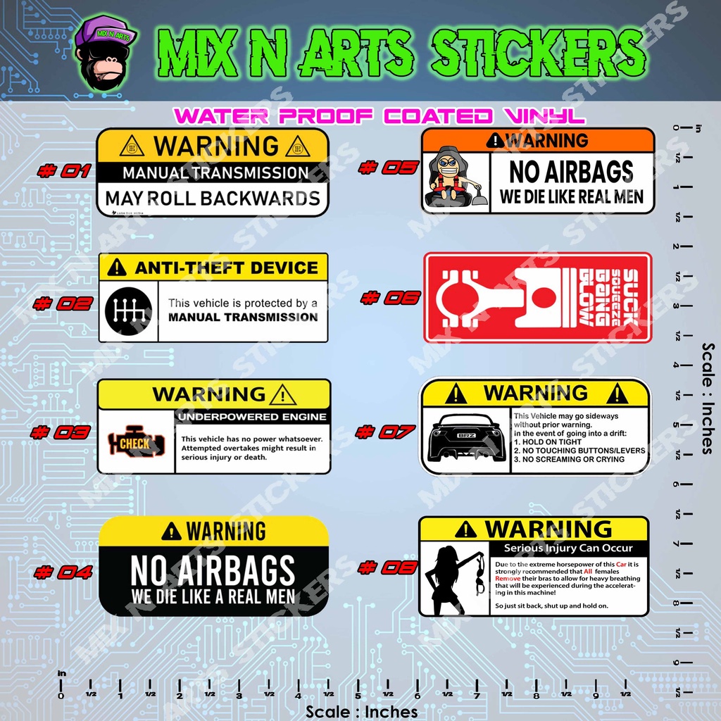 Babala 3 Warning Engine Waterproof Vinyl Sticker for Motorcycle Tumbler ...