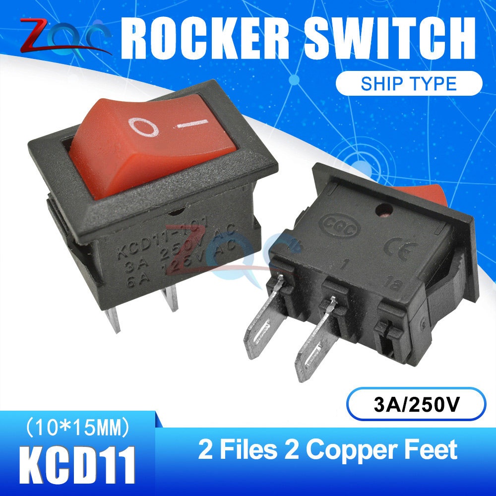 10Pcs Push Button Switch 10x15mm SPST 2Pin 3A 250V KCD11 Snap-in On/Off ...