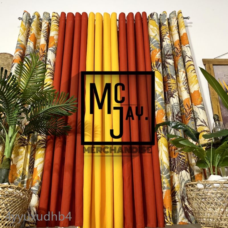 McJay. - Forest Leaves Orange Curtain Set ( 5 in 1 Eyelet Curtain with ...