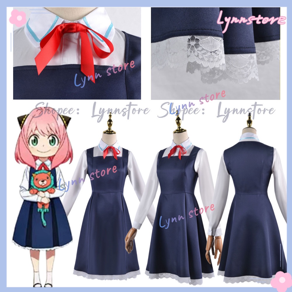 Anime Anya Forger Cosplay Costume Pink Wig SPY X FAMILY Blue Dress ...